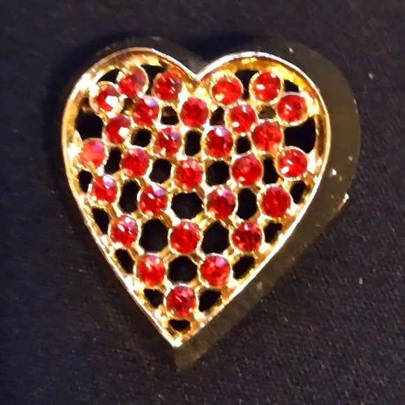 Jewelry | Vintage Red Rhinestone Heart Brooch | Poshmark